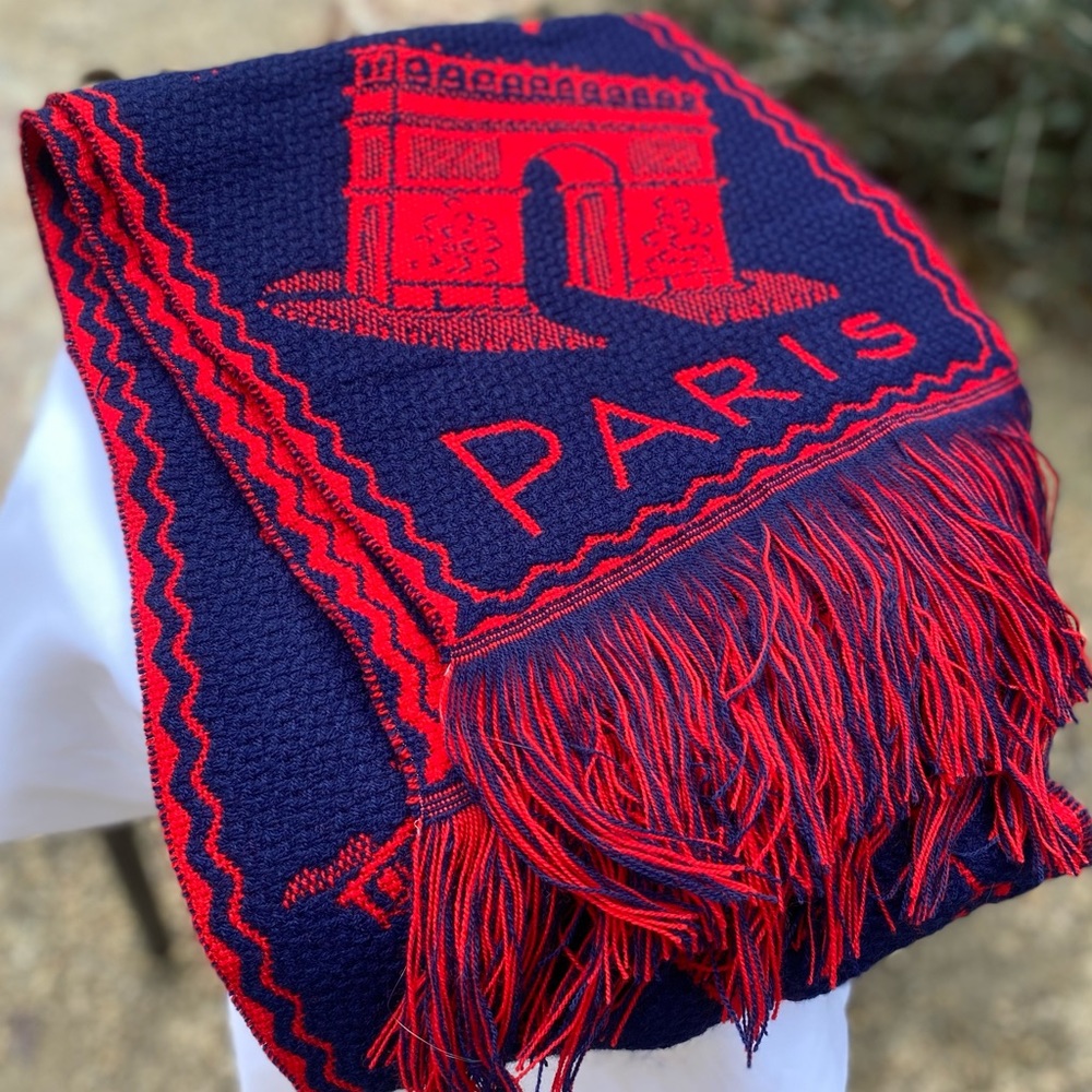 Vtg Paris, France Scenes Handcrafted Scarf 60”X9” - Gem